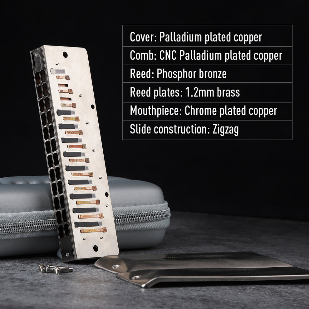 JDR Luna Chromatic Harmonica Key of C for Adults Kids with Case